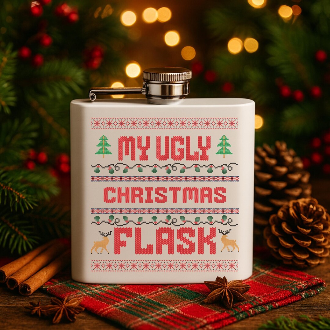 Funny Christmas Flask: Stainless Steel Holiday Bar Accessory, White ...