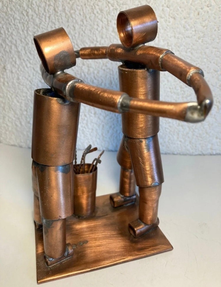 Copper Pipe Folk Art Golfer Figurine Sculpture Signed "the Plumbers ...