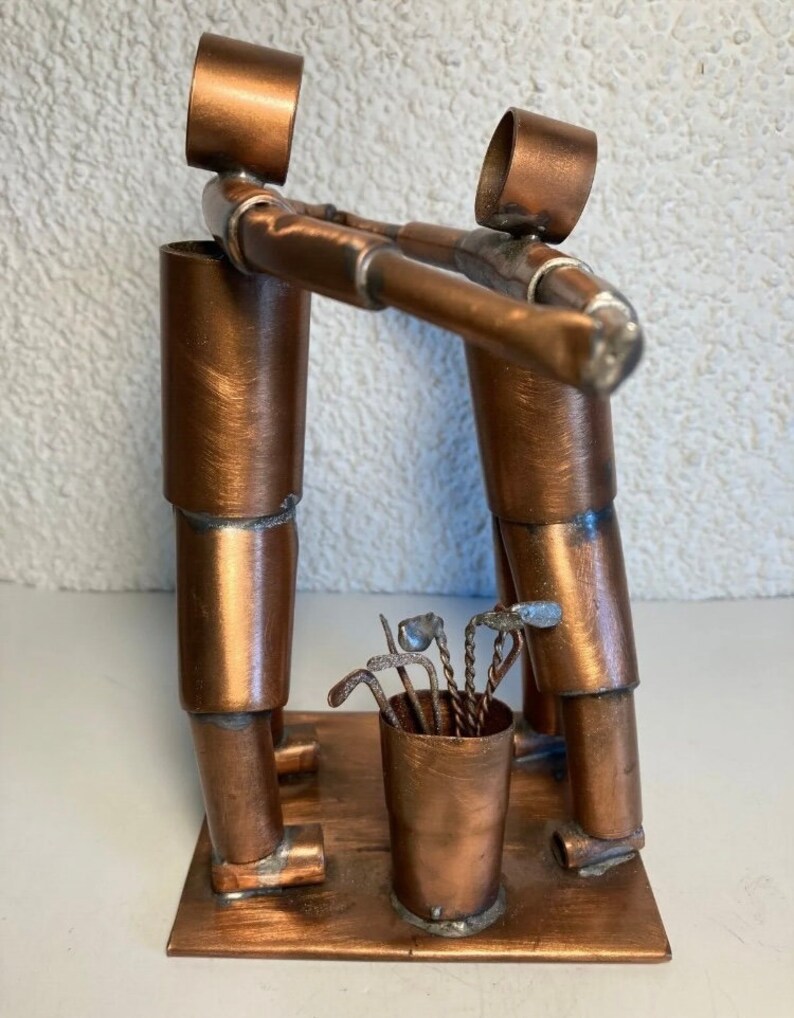 Copper Pipe Folk Art Golfer Figurine Sculpture Signed "the Plumbers ...