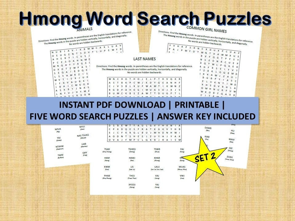 Hmong Word Search Puzzles | Digital Instant PDF Download | 8.5 X 11 ...