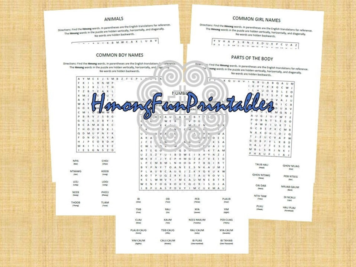Hmong Word Search Puzzles | Digital Instant PDF Download | 8.5 X 11 ...