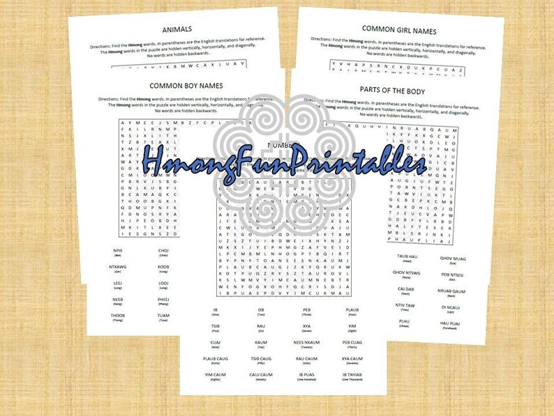Hmong Word Search Puzzles | Digital Instant PDF Download | 8.5 X 11 ...