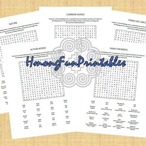 Hmong Word Search Puzzles | Digital Instant PDF Download | 8.5 X 11 ...