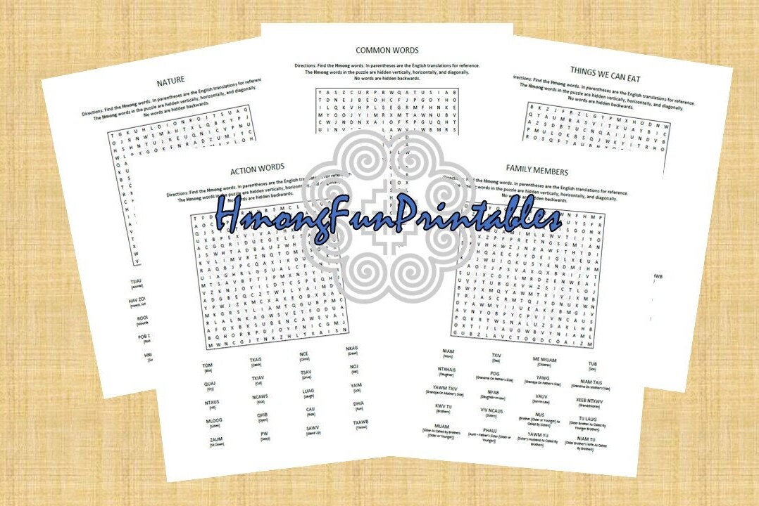 Hmong Word Search Puzzles | Digital Instant PDF Download | 8.5 X 11 ...
