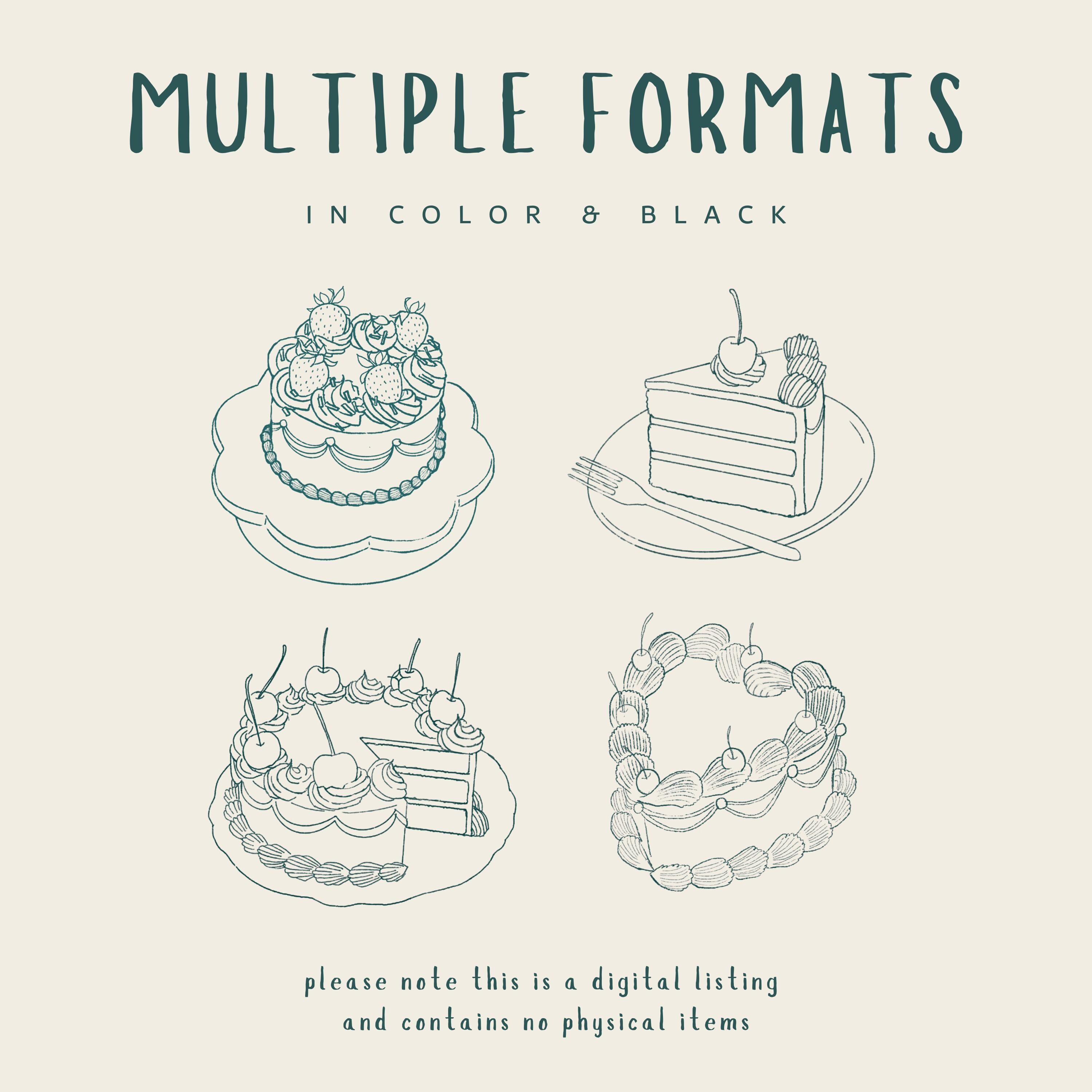 Hand Drawn Vintage Retro Cake Illustration Bundle for Canva SVG/PNG ...
