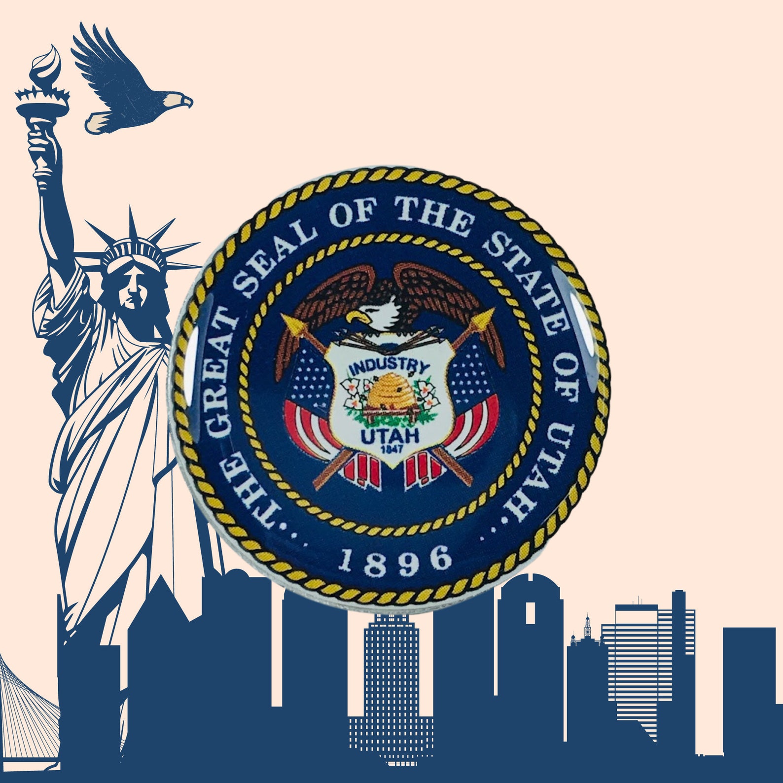 Utah Seal State Seal Utah Enamel Pin Seal Emblem Pin Utah - Etsy