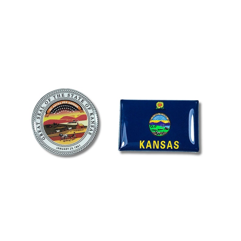Kansas Pin, State Seal and Flags, Worldwide Souvenirs, Enamel Pins ...