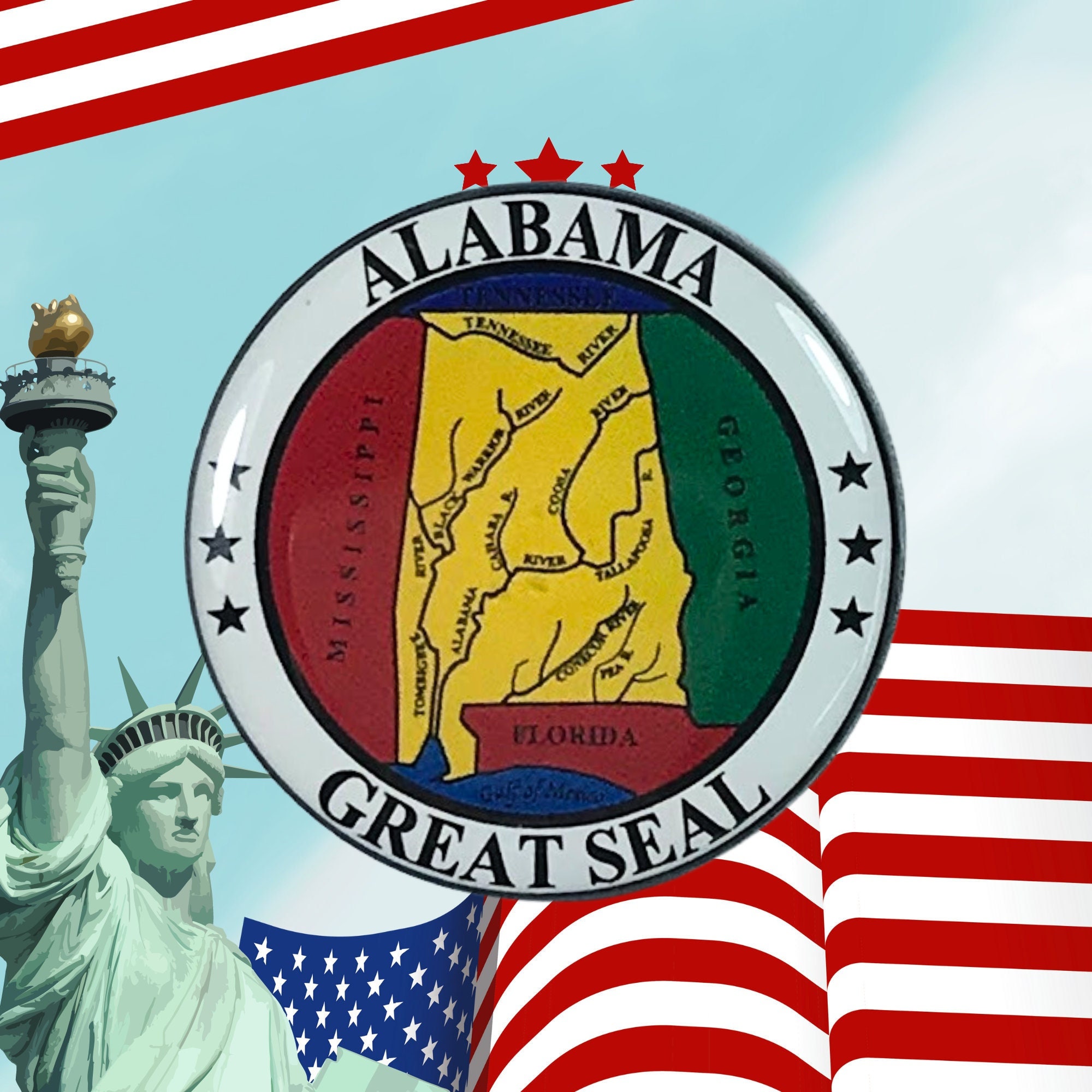 Alabama Seal, State Seal, Alabama Enamel Pin, Seal Emblem Pin, Alabama ...