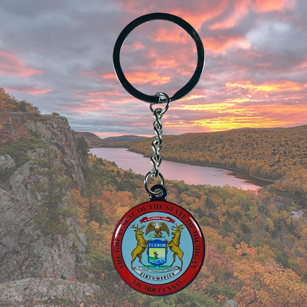 MICHIGAN State Seal Keychain Michigan Keychain Michigan - Etsy