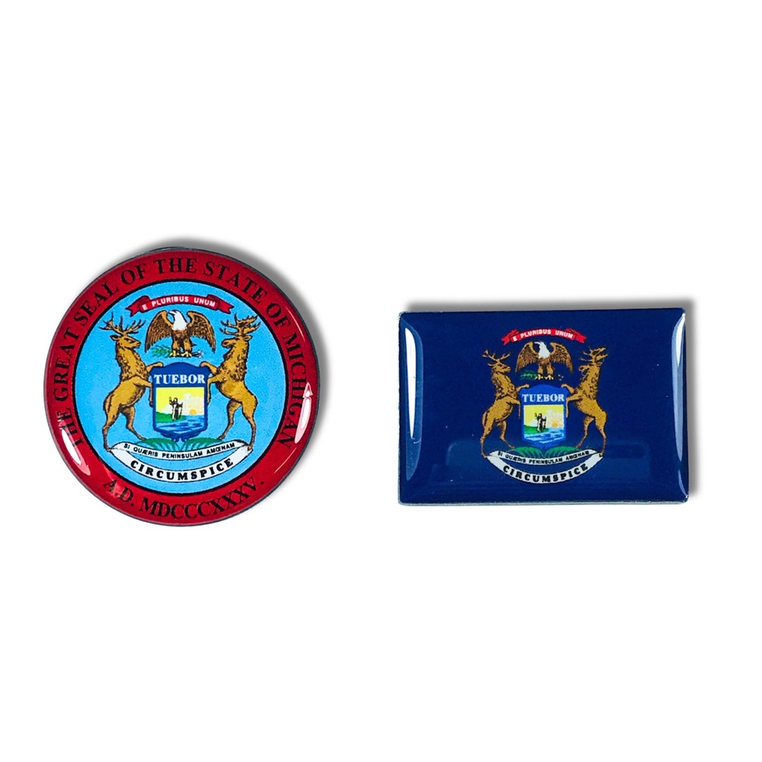 Michigan Pin, State Seal and Flags, Worldwide Souvenirs, Enamel Pins ...