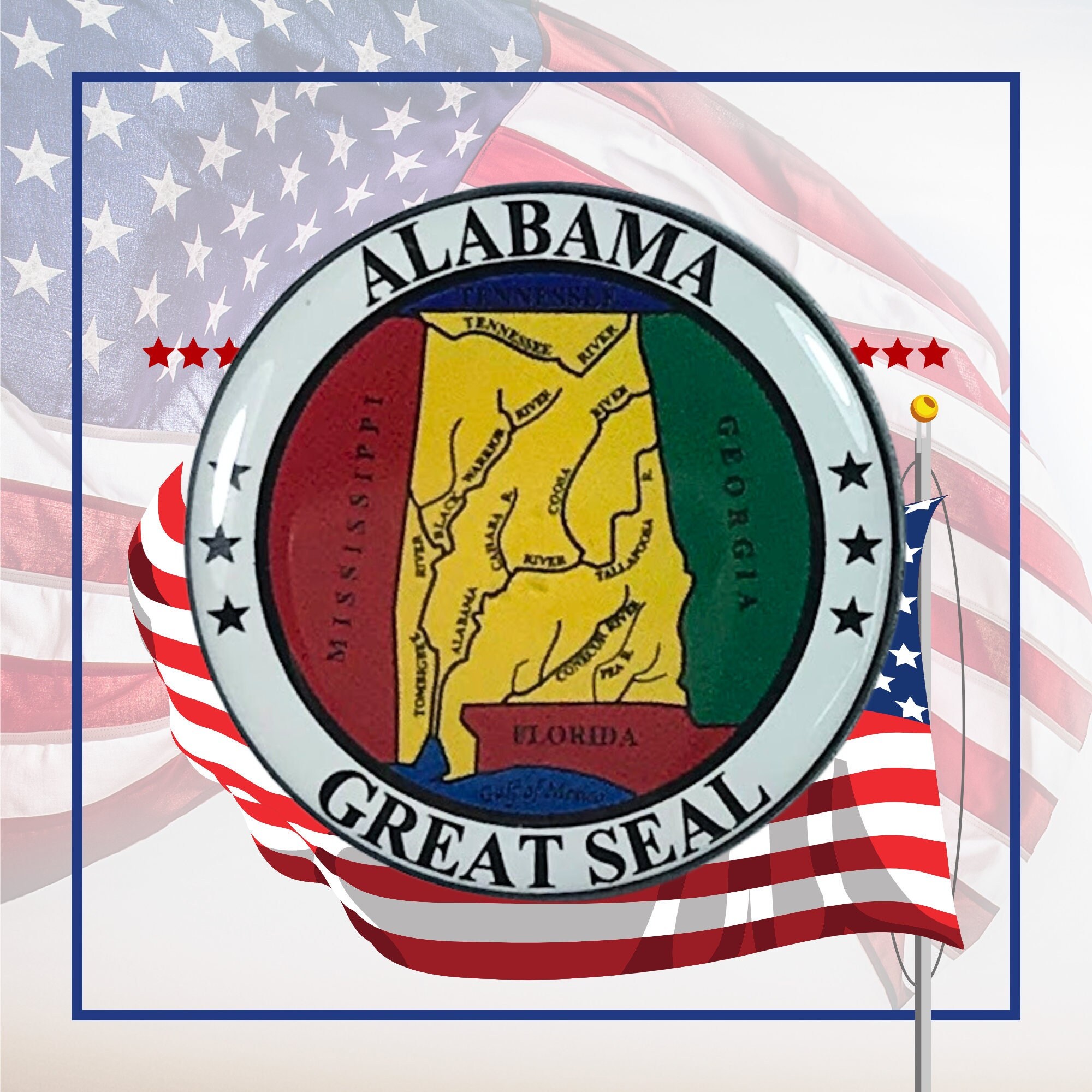 Alabama Seal, State Seal, Alabama Enamel Pin, Seal Emblem Pin, Alabama ...