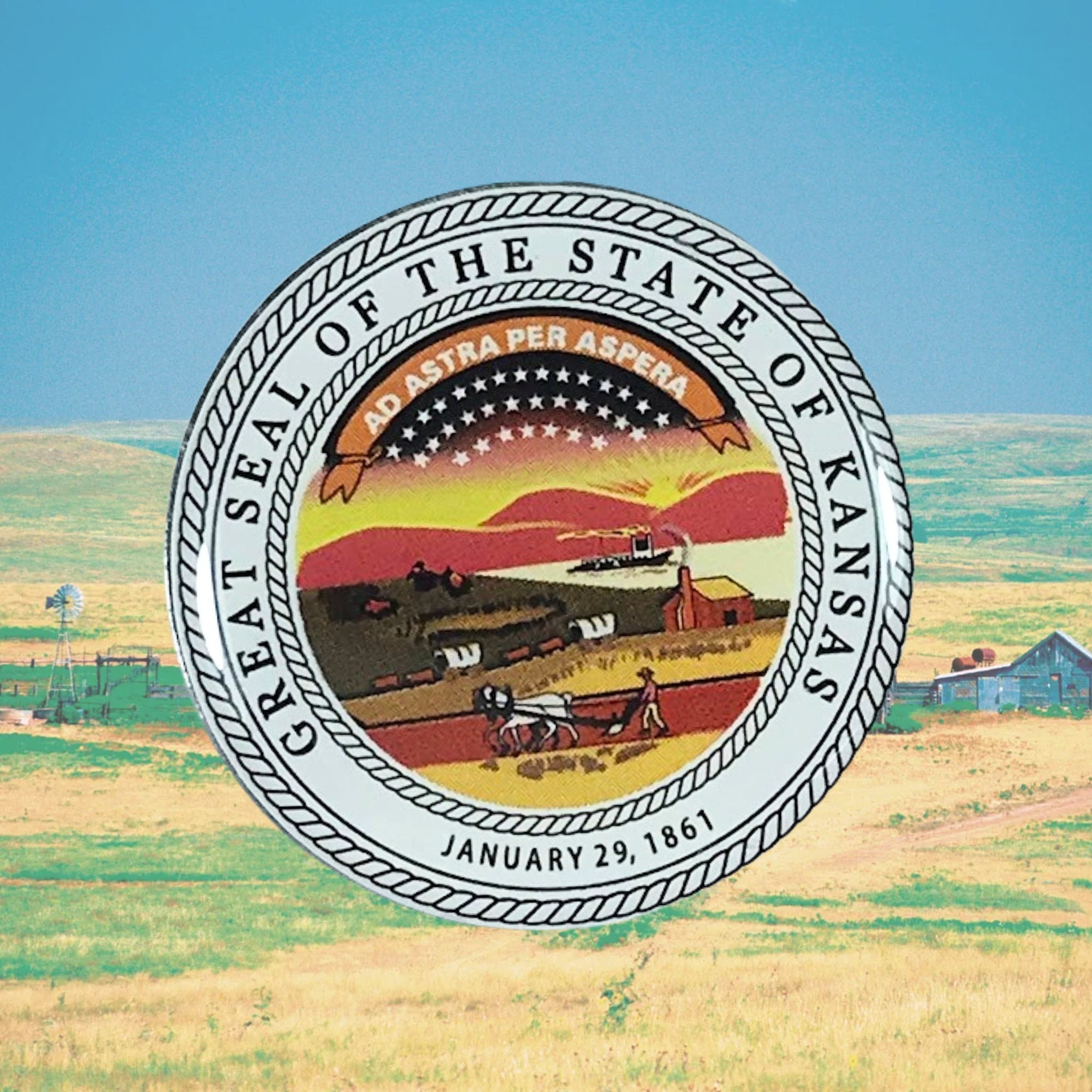 Kansas Seal, State Seal, Kansas Enamel Pin, Seal Emblem Pin, Kansas ...