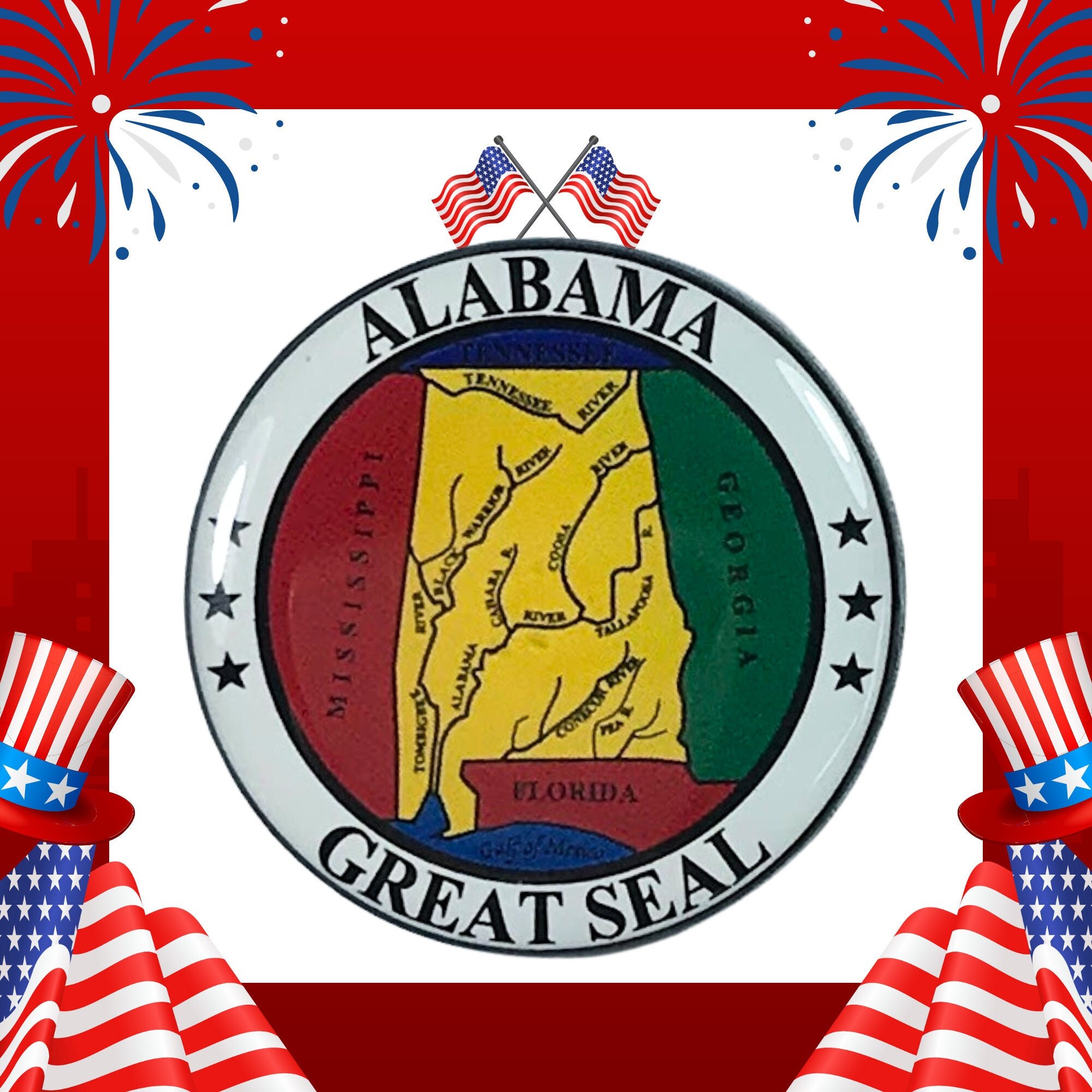 Alabama Seal, State Seal, Alabama Enamel Pin, Seal Emblem Pin, Alabama ...