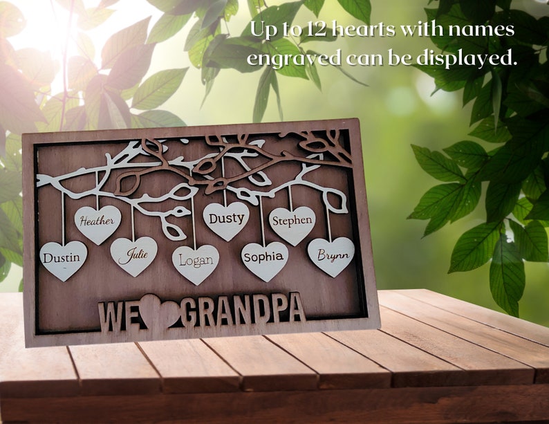 Fathers Day Hanging Hearts Family Tree Wooden Sign Grandfather Family ...