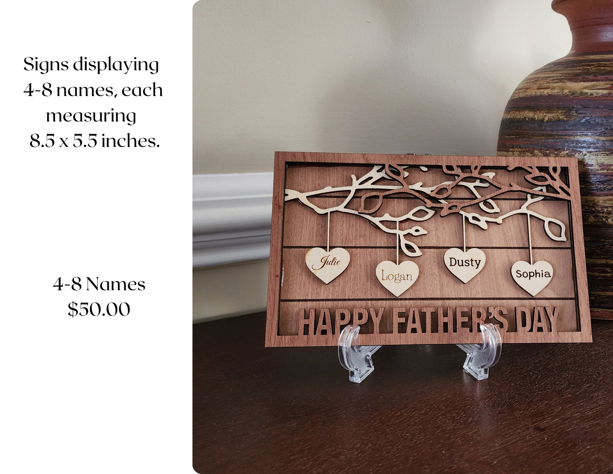 Fathers Day Hanging Hearts Family Tree Wooden Sign Grandfather Family ...