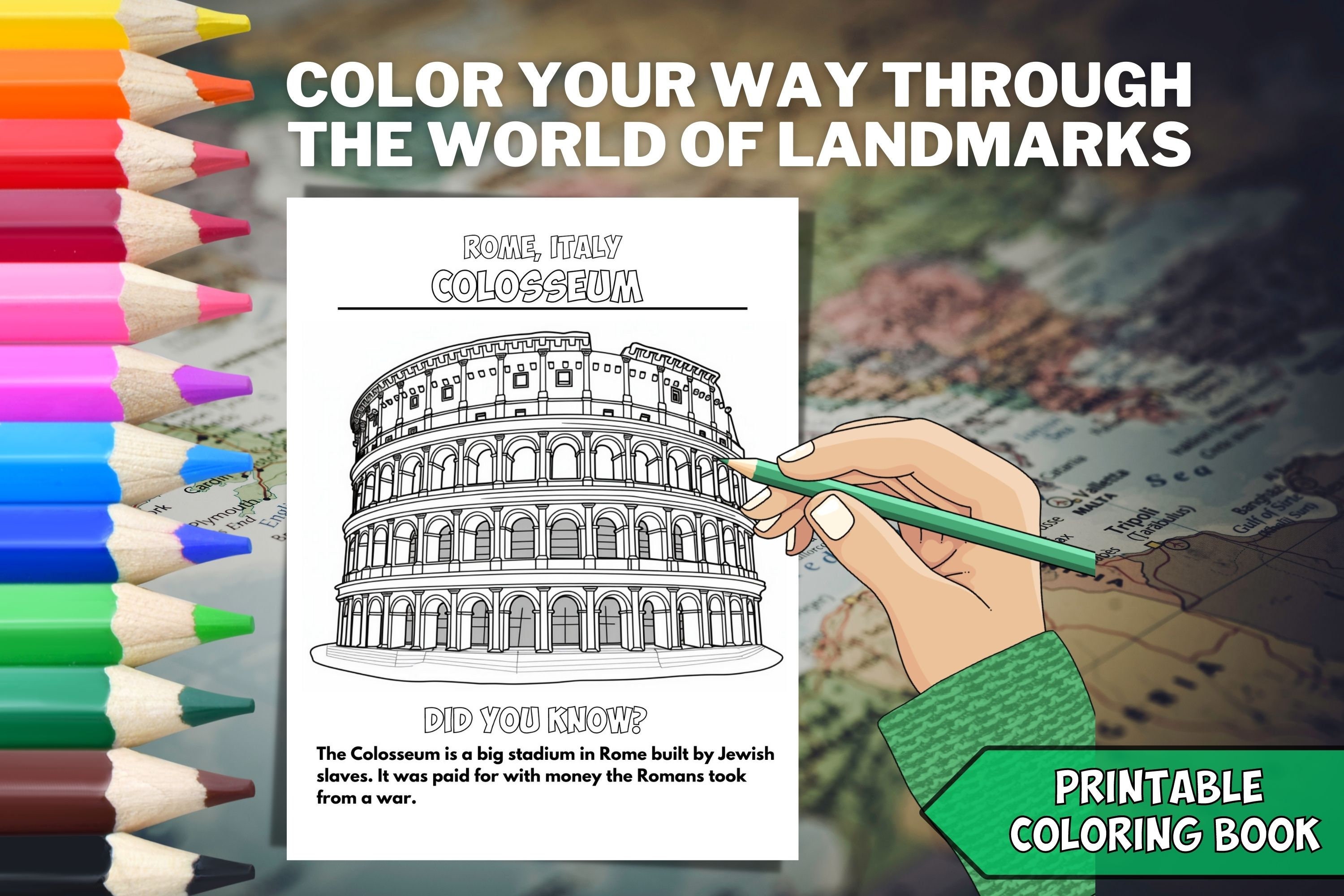 Colosseum Landmark Coloring Page Sheet Kids Party Favors Sheet ...