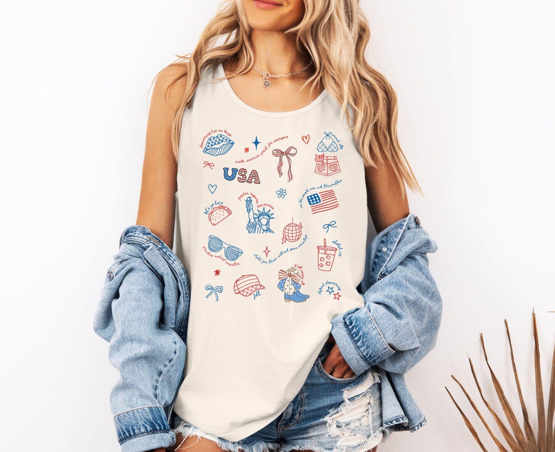 Liberal Patriotic Doodle Comfort Colors Unisex Tank Top, 4th of July ...
