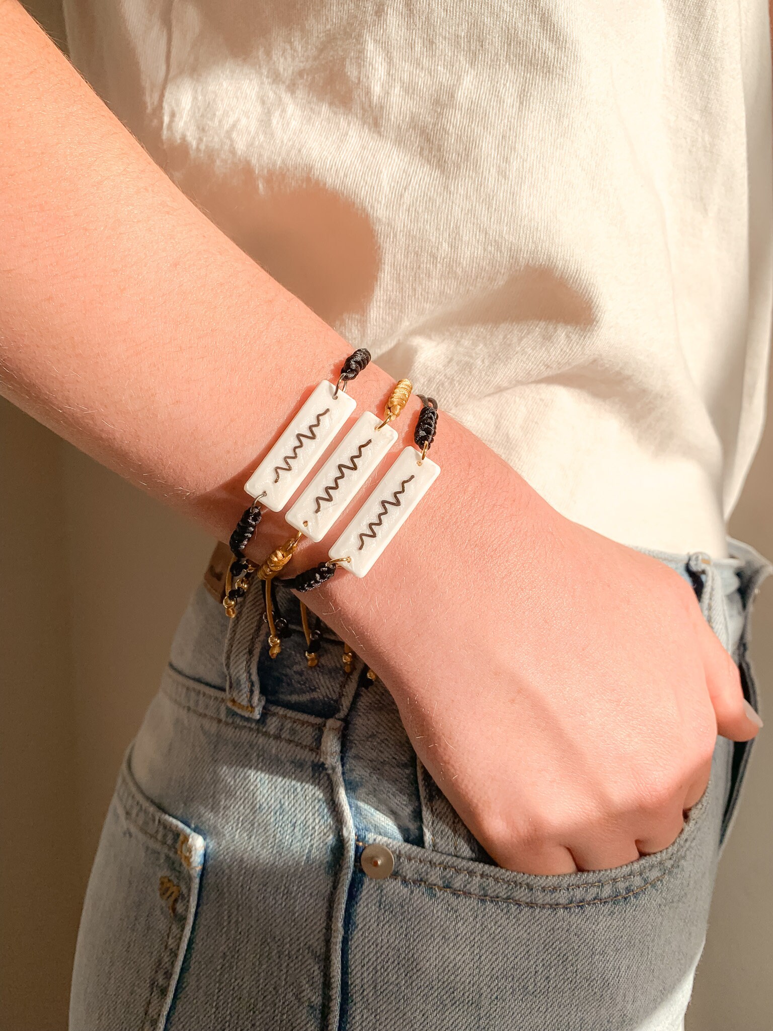 Audio Bracelet- Black, Tan and Gold, NFC Scannable Bracelet ...