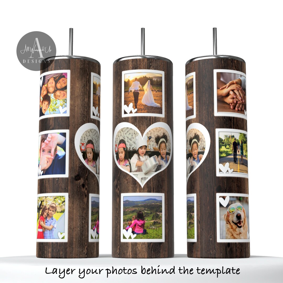 20 Oz Skinny Photo Tumbler Wrap/ Add Your Own Photos/seamless/dark Wood ...