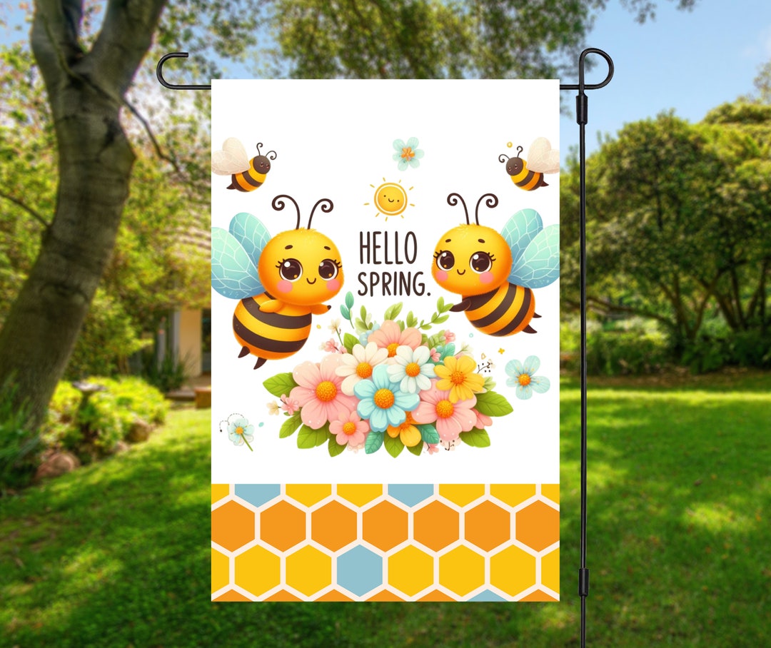 Hello Spring With Bees Garden Flag Design /png/digital Download - Etsy
