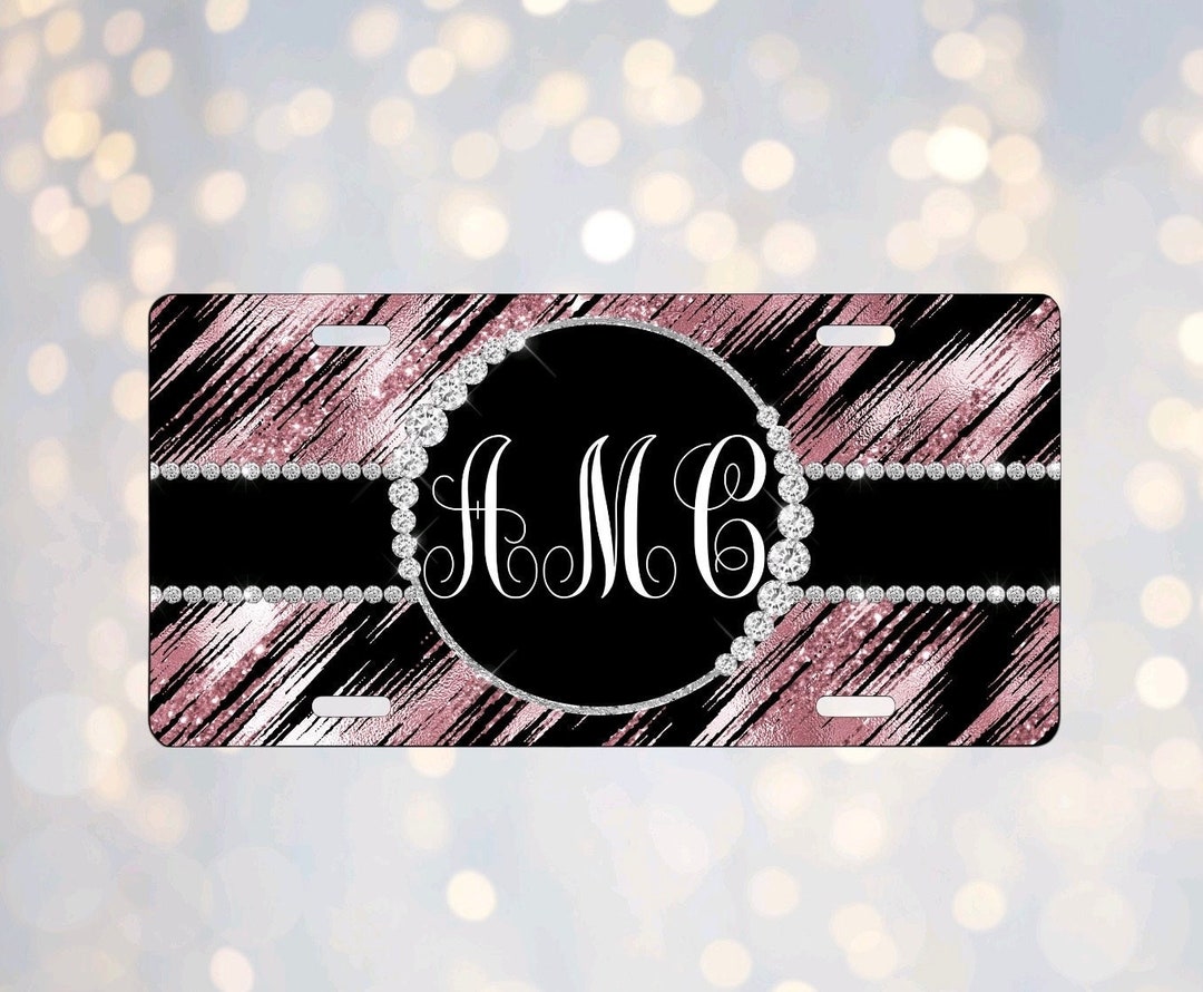 Black and Pink With Diamonds License Plate Sublimation Design/ Add Your ...