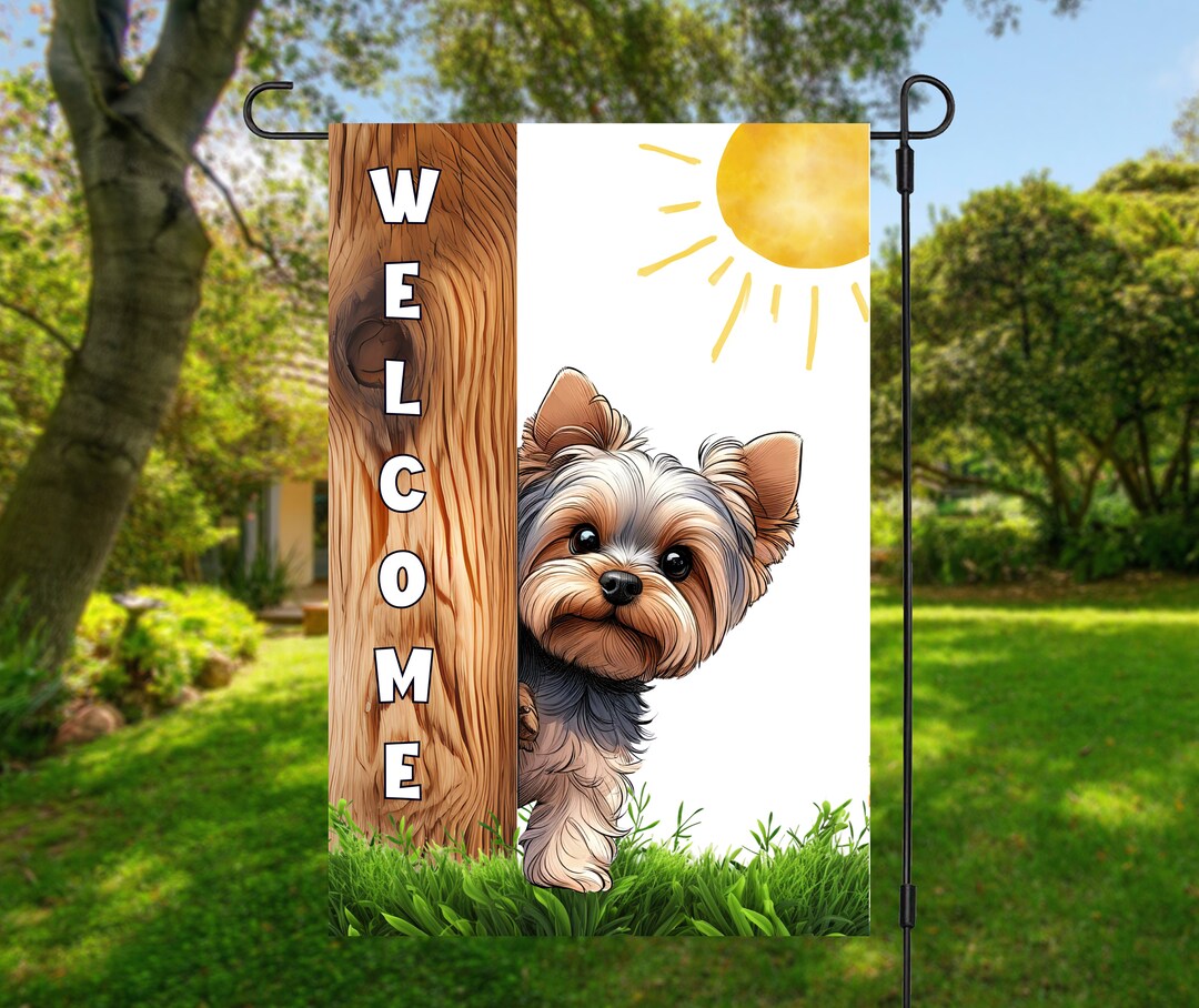 Welcome Peeking Yorkie Dog Garden Flag Design /png/digital Download - Etsy