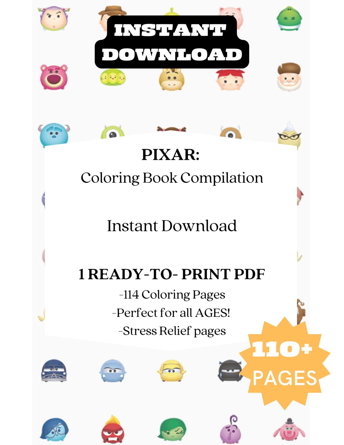 110 Pages PIXAR: Coloring Book Compilation Great for ALL - Etsy