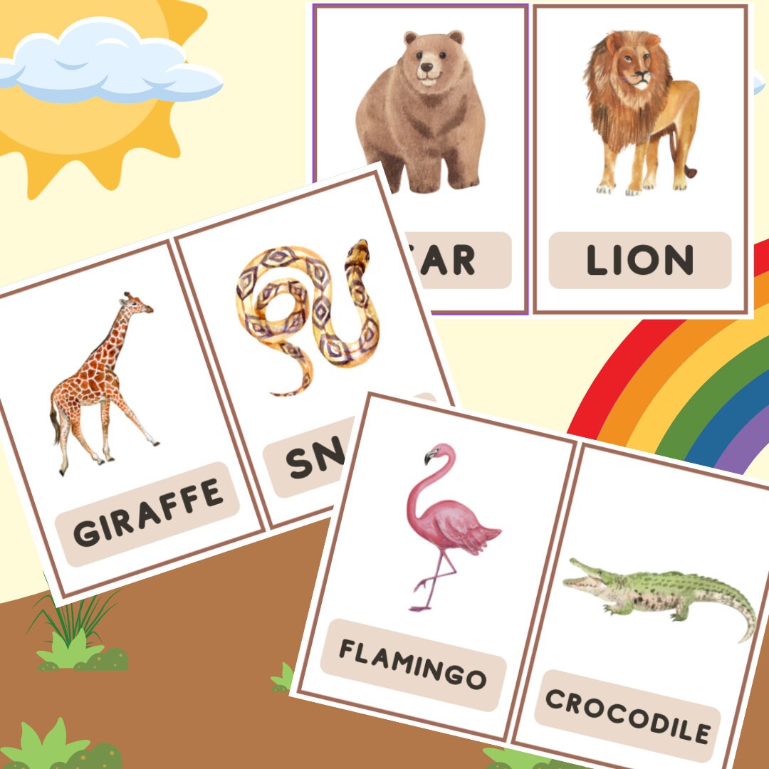 Wild Animals Flashcards Pefect for Toddlers - Etsy
