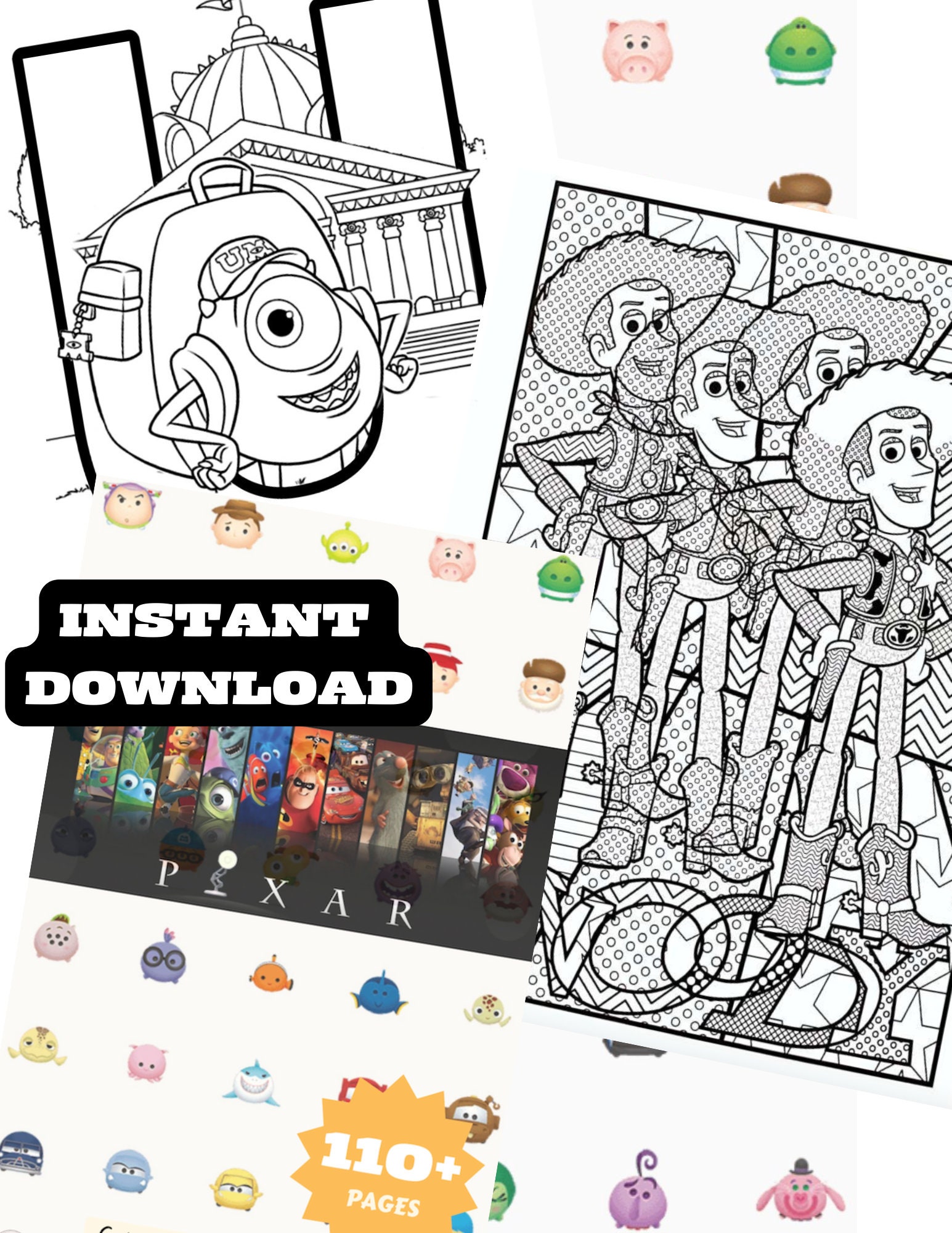 110 Pages PIXAR: Coloring Book Compilation Great for ALL - Etsy