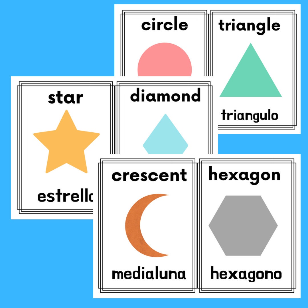 BILINGUAL Flashcards Basic SHAPES Perfect for Kids - Etsy