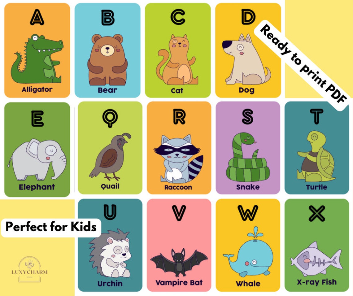 Animal ABC Flashcards Great for Kids - Etsy