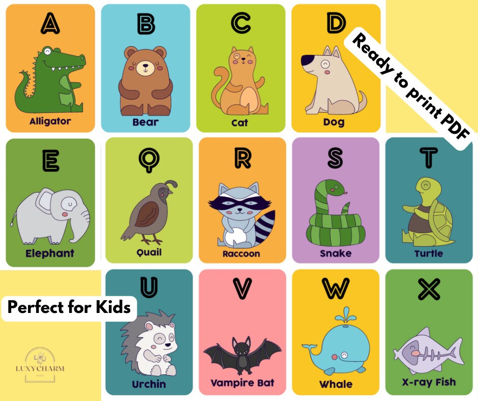 Animal ABC Flashcards Great for Kids - Etsy