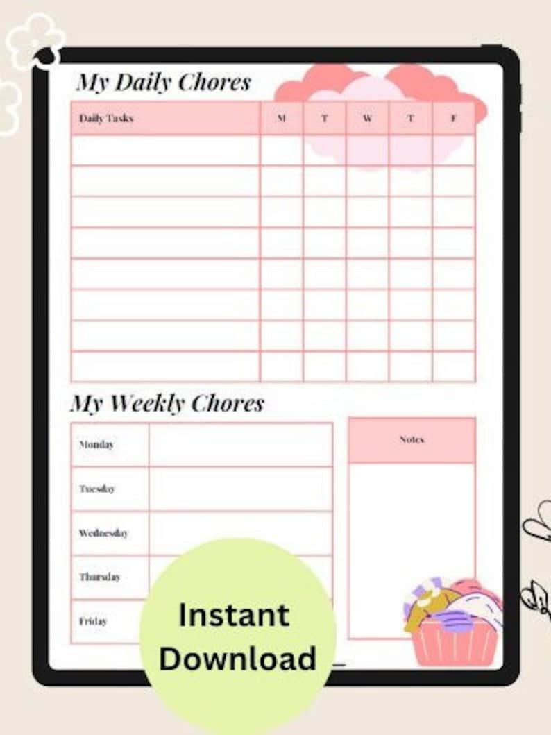 Kids Chore Chart Printable Digital Download - Etsy