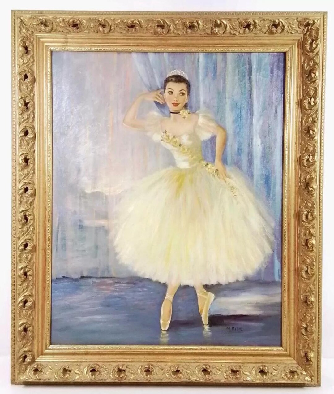 Antique Marion Rice Ballerina Oil Painting on Canvas Signed 37x31” 1/1 ...