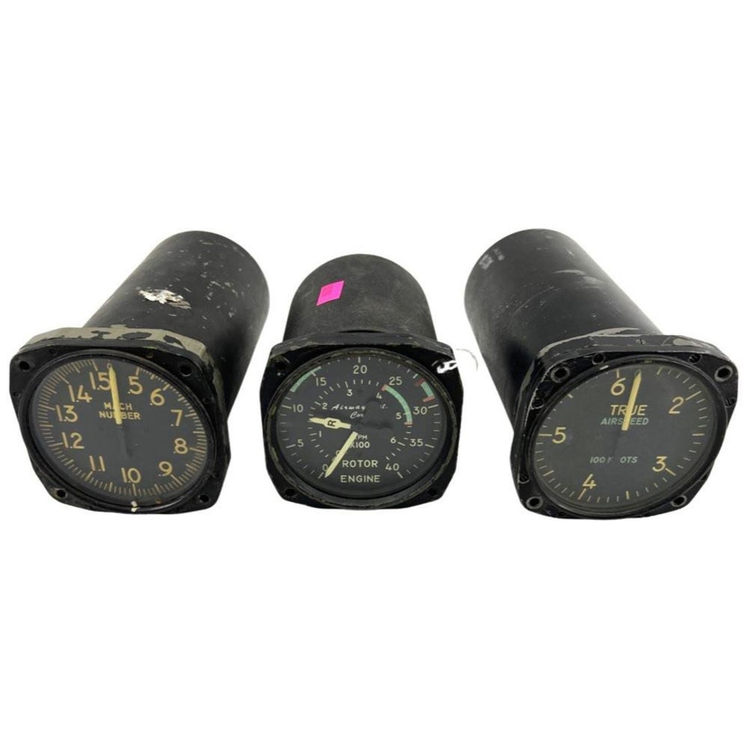 3 Antique USAF Fighter Jet Mach Meter, True Airspeed Rotor Engine Meter ...