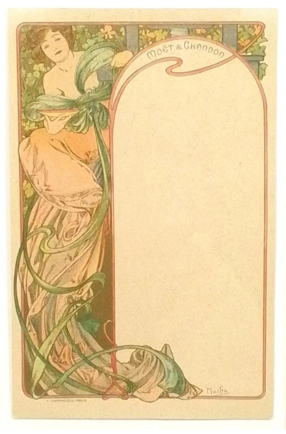 Antique Original 1890s Mucha Menu Moet & Chandon Card Signed With Frame ...