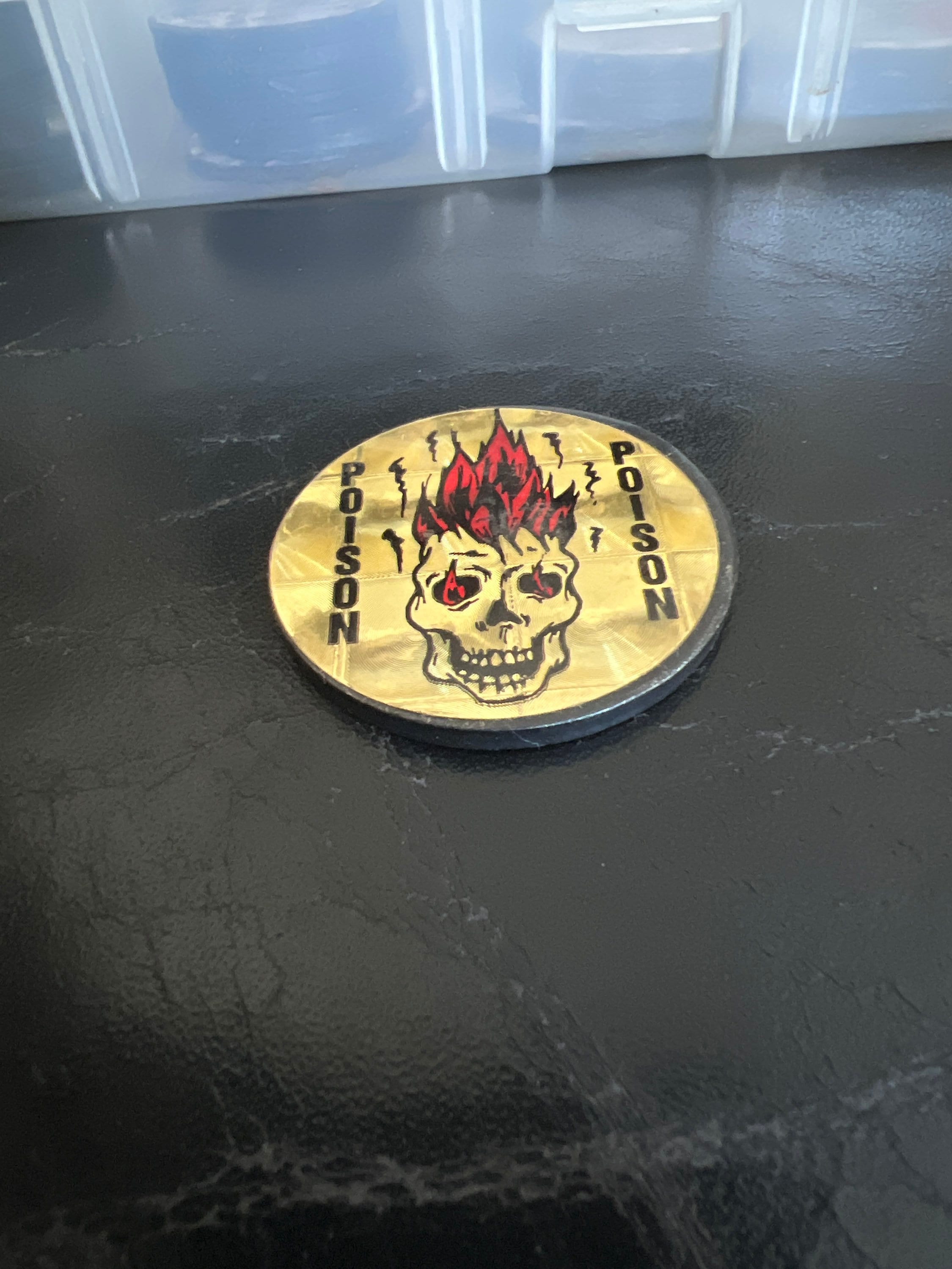 ONE Vintage Pog Slammer Holographic Skull Eight Ball Poison Gold Red ...