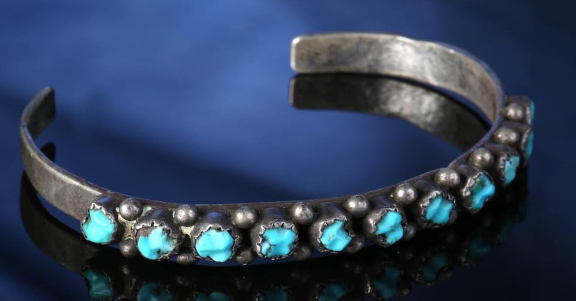 Vintage Navajo 11 Stone Turquoise & Silver Cuff Bracelet Native ...