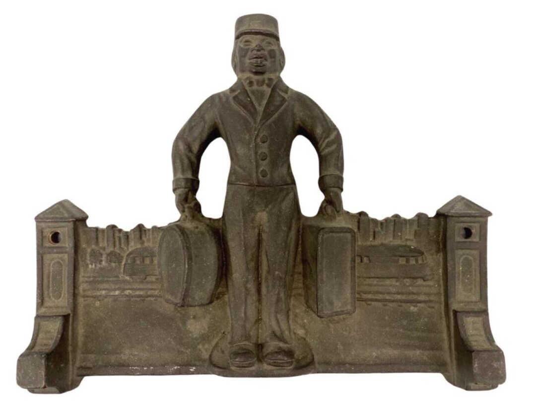 Antique Train Conductor Traveler Bags Brass Cast Iron Wall Plaque 1/1 ...