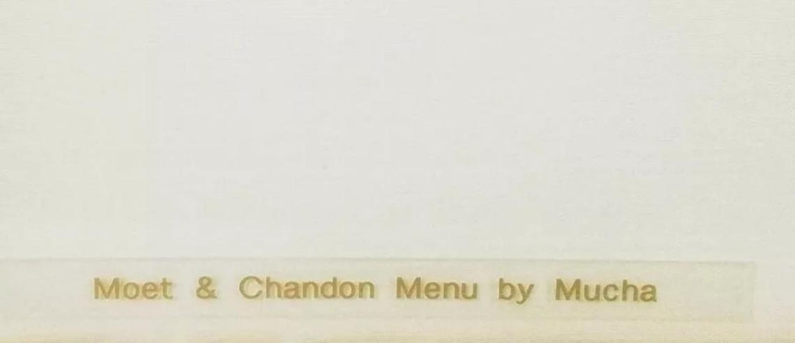 Antique Original 1890s Mucha Menu Moet & Et Chandon Card Signed With ...