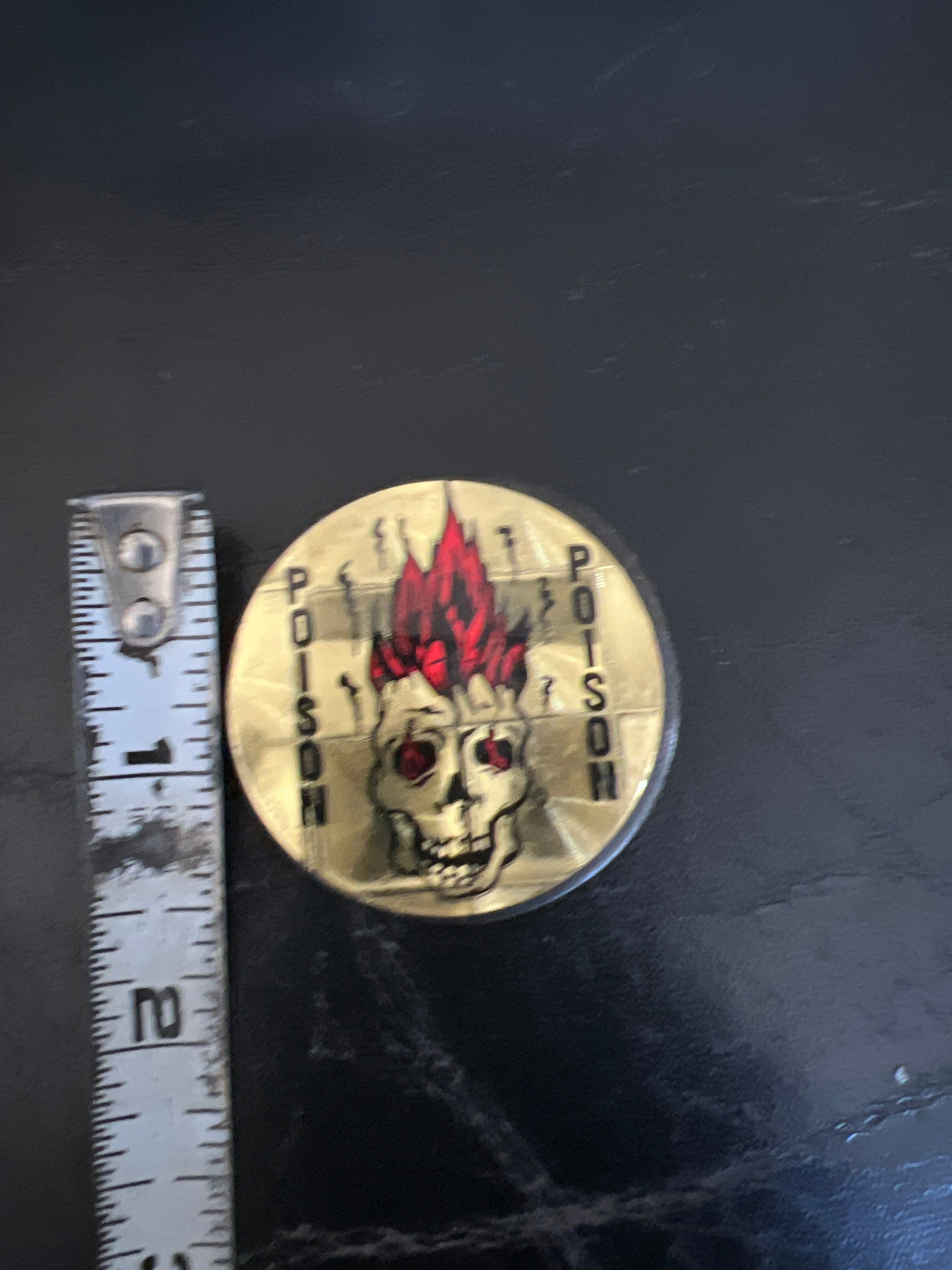 ONE Vintage Pog Slammer Holographic Skull Eight Ball Poison Gold Red ...