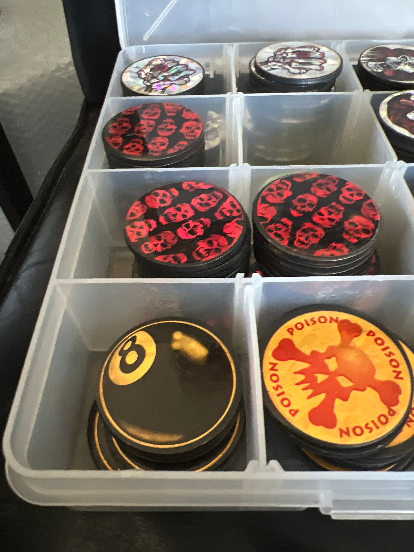 ONE Vintage Pog Slammer Holographic Skull Eight Ball Poison Gold Red ...