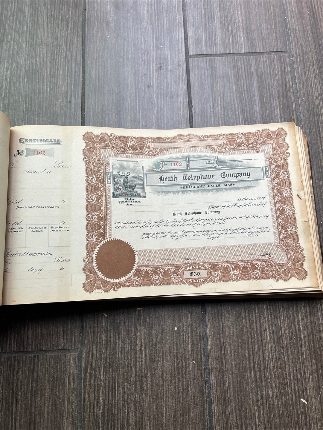 ONE Antique 1898 1900s Heath Telephone Company Stock Certificate 30 ...