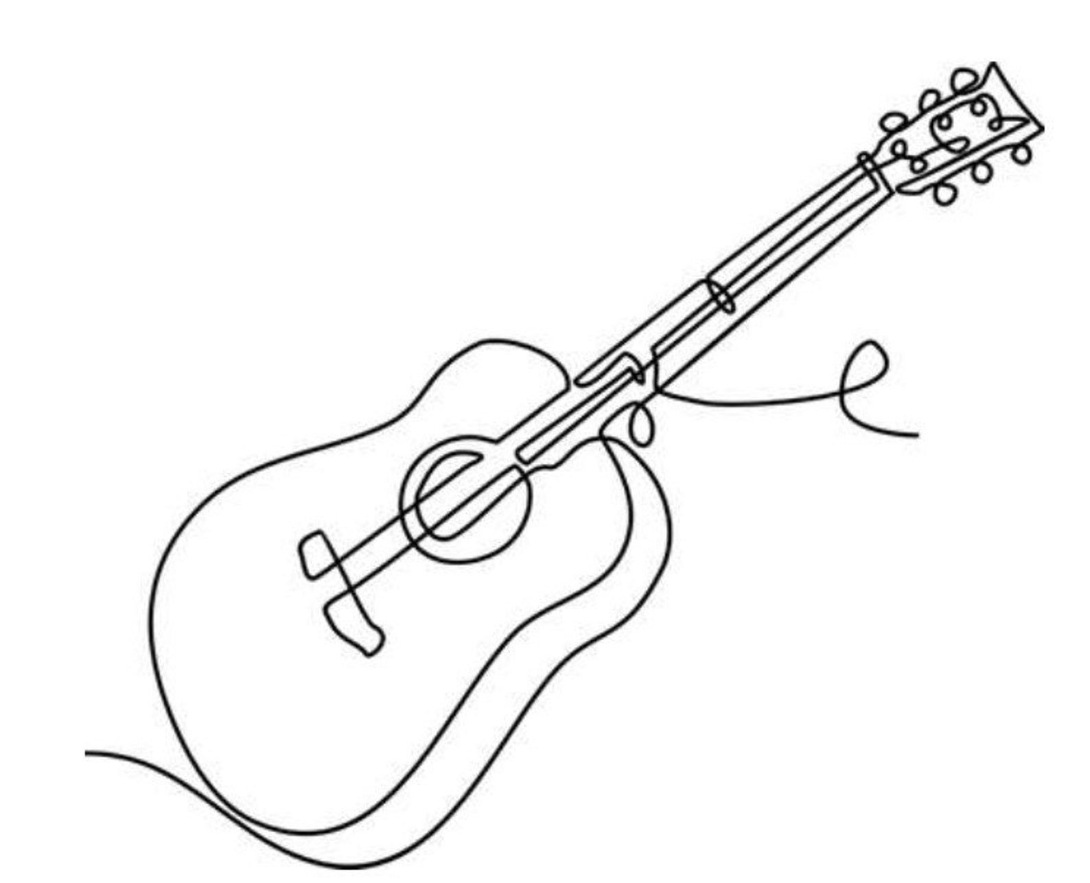 One Line Drawing of a Musical Stringed Guitar Instrument on White ...
