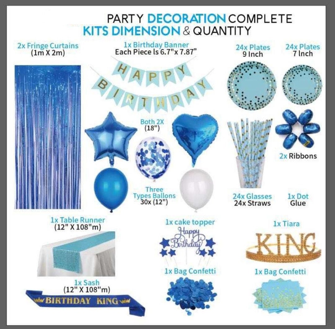Blue Birthday Party Decorations Set for Boys or Men, Birthday Banner ...