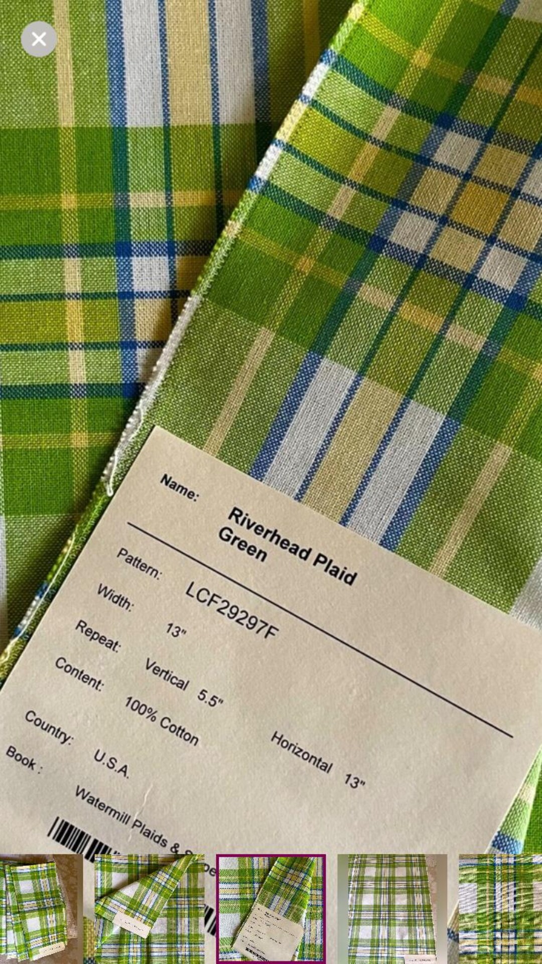 Ralph Lauren Sample Fabric Lot, 26”x26”, Green Plaid, Cotton, 6 Pieces ...