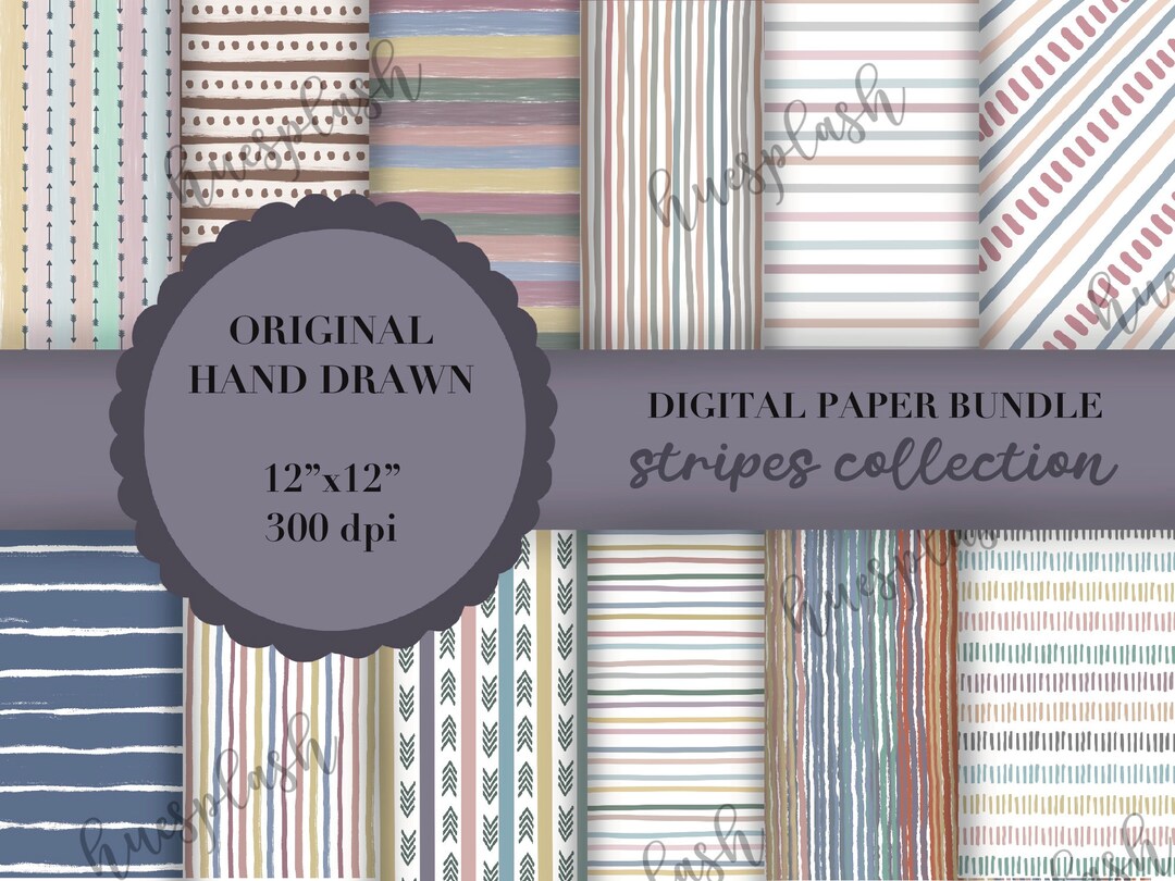12 Digital Papers, Stripes Scrapbook Paper, Stripes Backgrounds ...