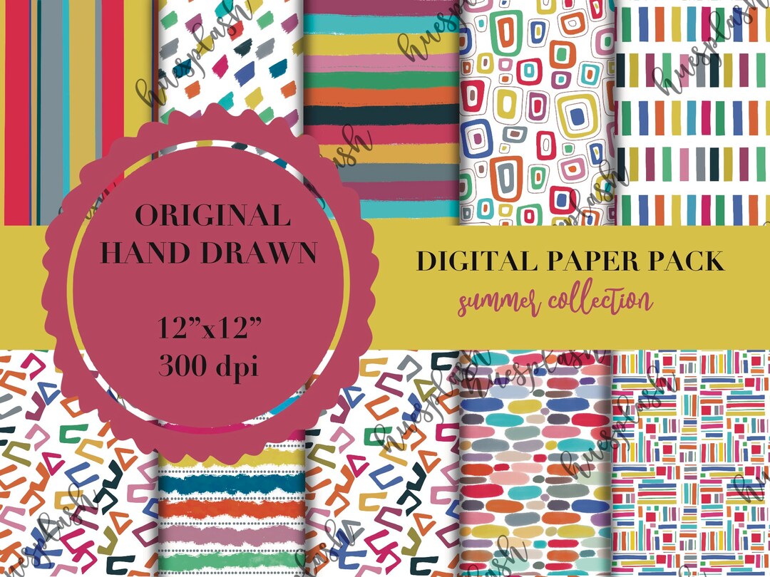10 Digital Papers, Summer Collection, Scrapbook Paper, Colorful ...