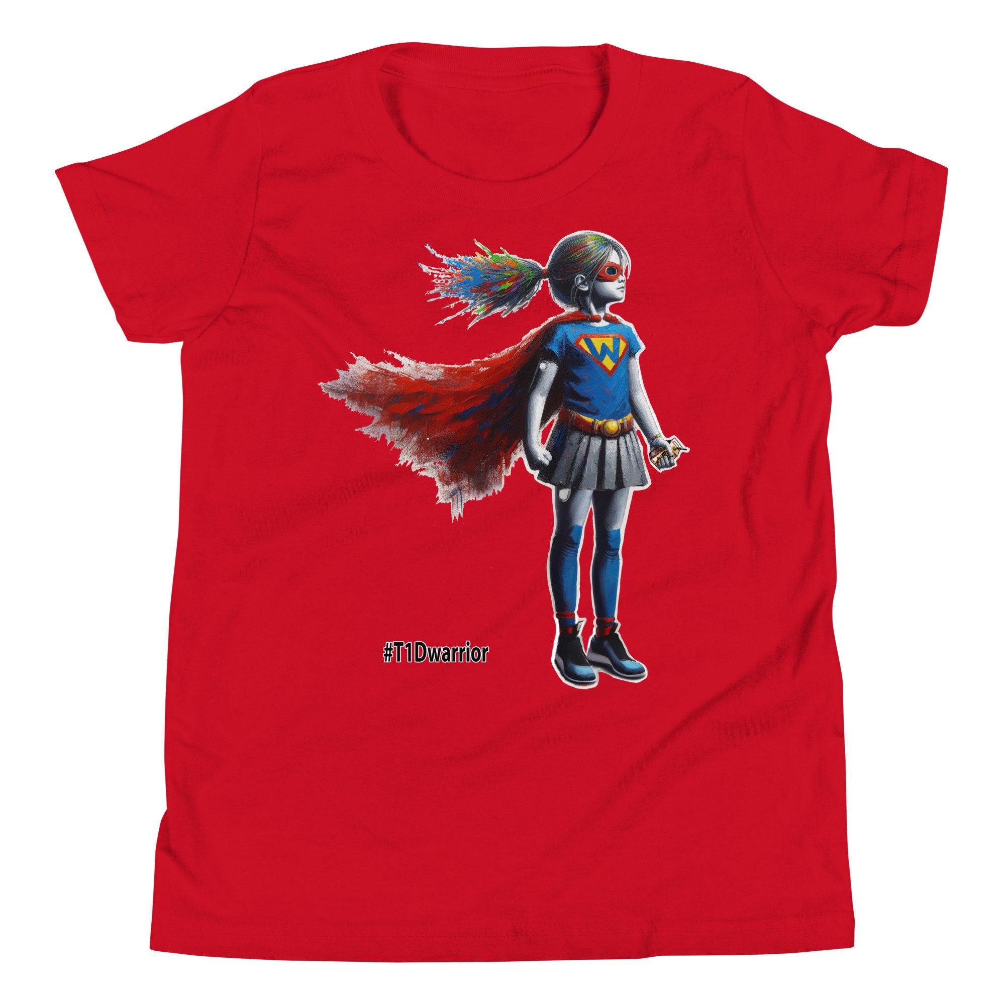 Type 1 Diabetes T-shirt for Kids: T1D Warrior Superhero Girl Wears CGM ...