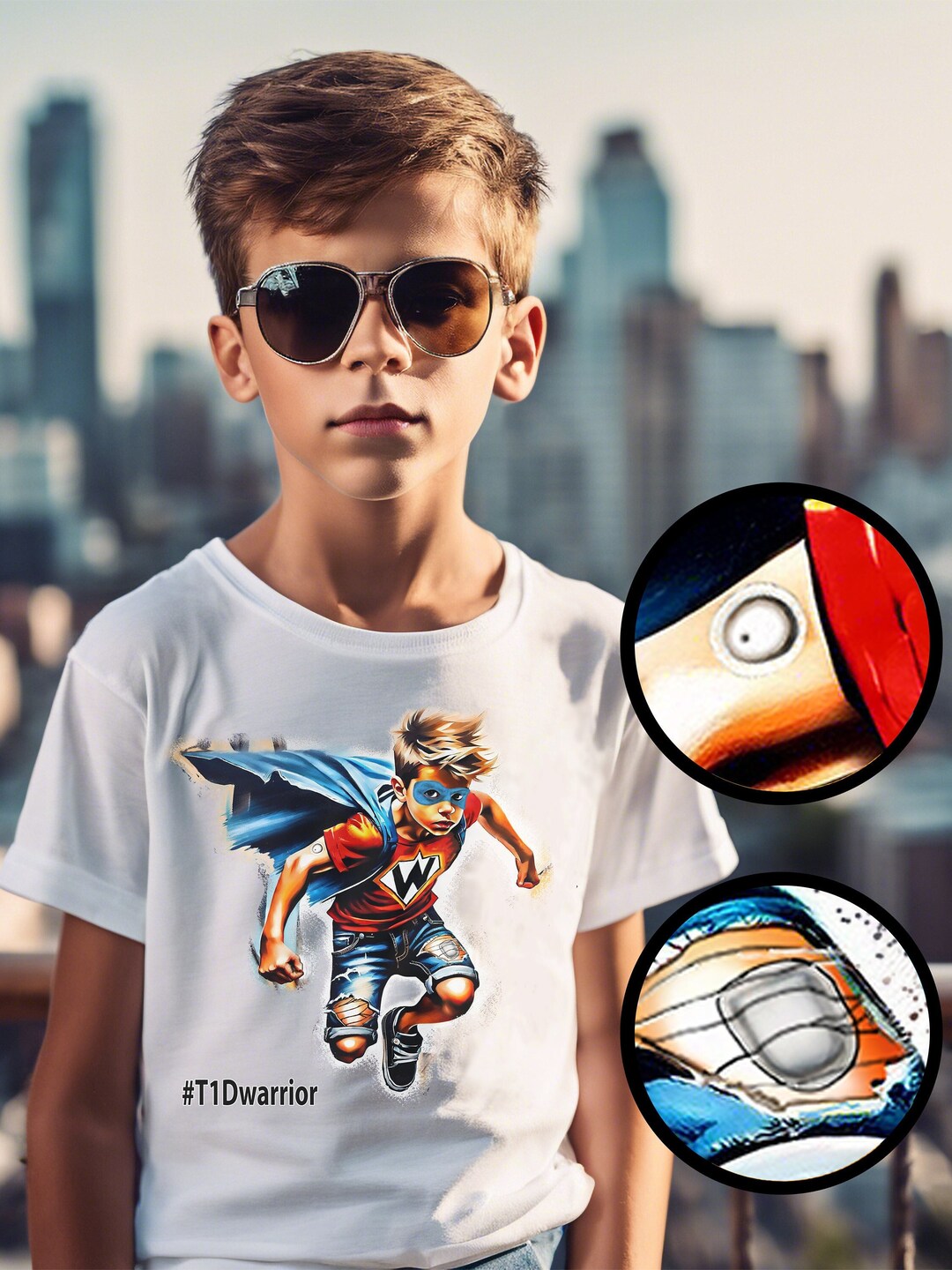 Type 1 Diabetes T-shirt for Kids: Superhero T1D Warrior Boy Wears CGM ...